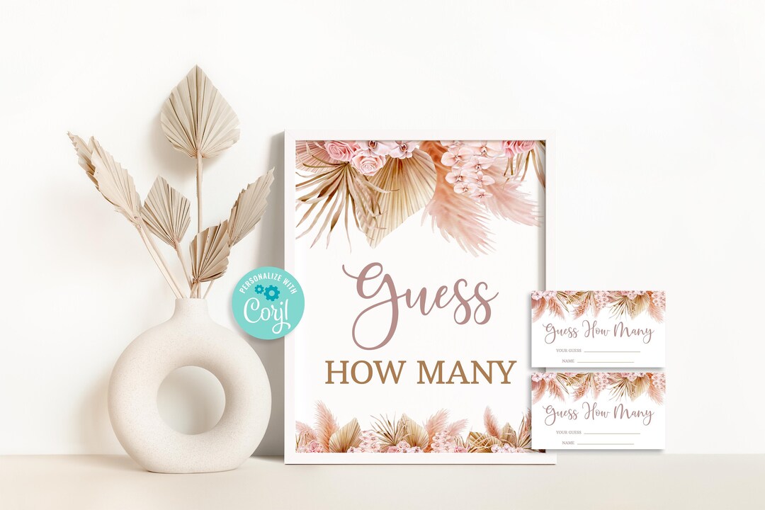 Editable Boho Guess How Many Game, Pampas Grass Guess How Many Sign ...