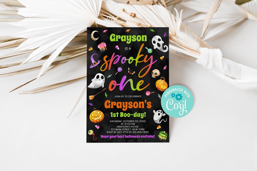 Editable Spooky One Birthday Invitation, Halloween 1st Birthday Party ...