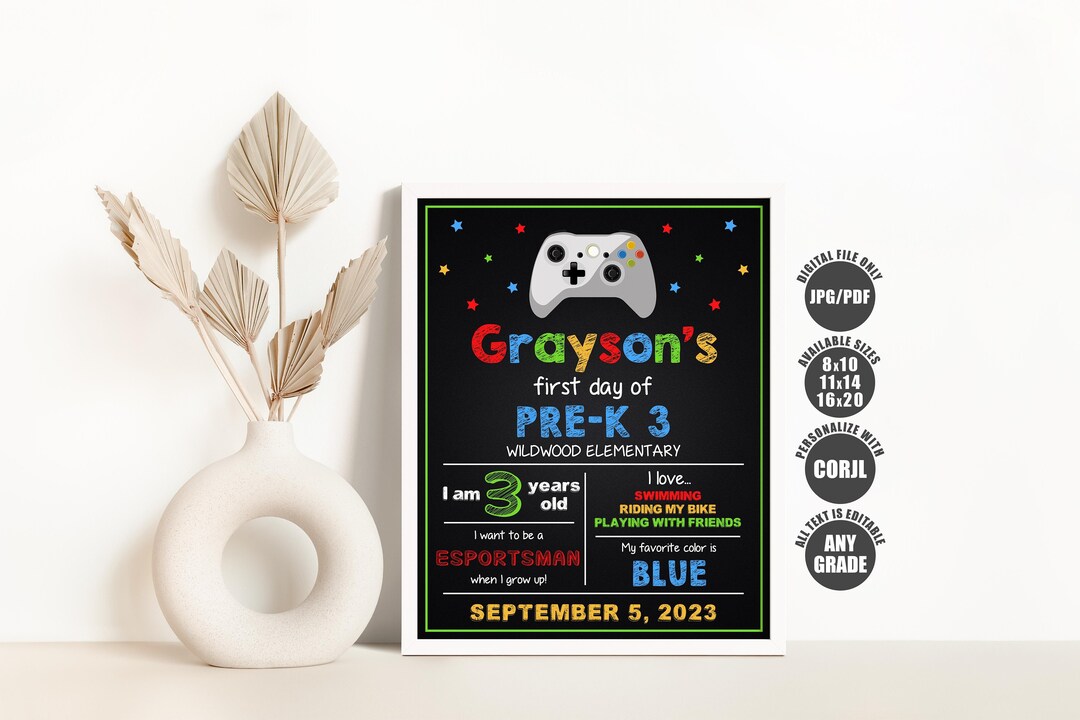 Gamer 1st Day of Pre-k Chalkboard Sign, Video Game First Day of School ...