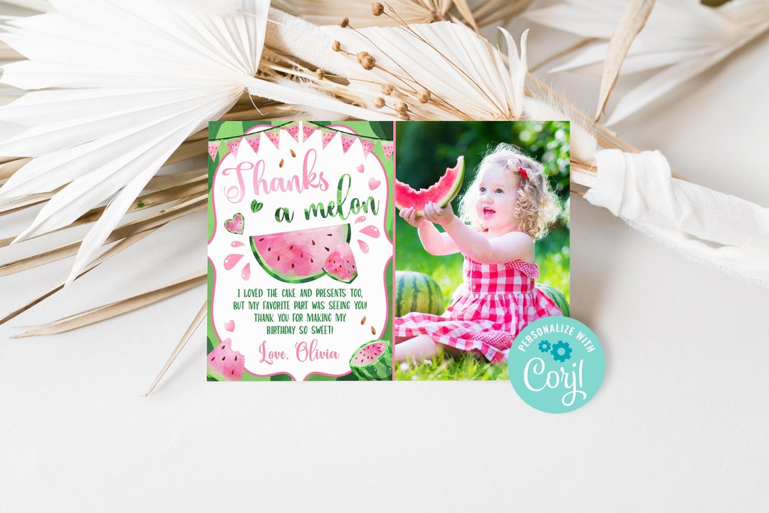 Editable Watermelon Thank You Card With Photo, Thanks a Melon Card ...