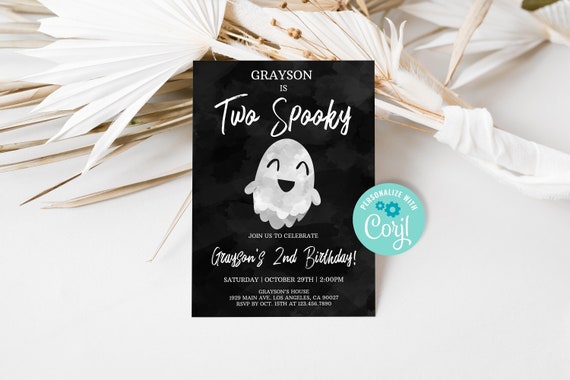 Editable Two Spooky Ghost Birthday Invitation Halloween 2nd - Etsy