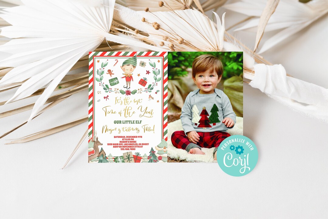 Editable Little Elf Birthday Invitation for Boy, Christmas Elf Birthday ...