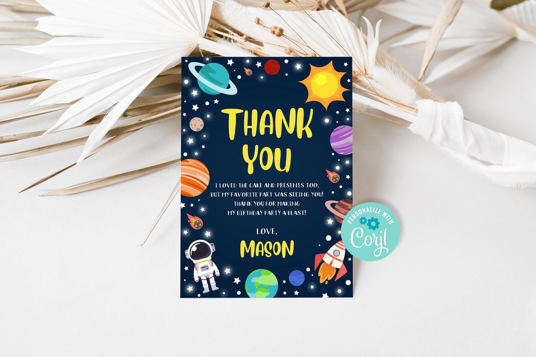 Space Birthday Thank You Card Editable - Etsy