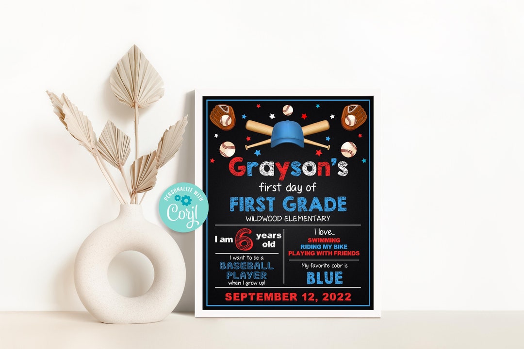 Baseball First Day of School Chalkboard Sign: Editable Template - Etsy