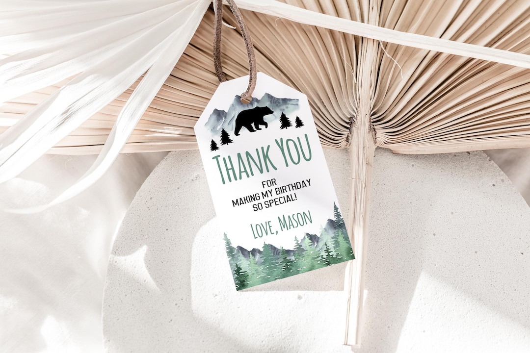 Editable Adventure Birthday Thank You Tag: Woodland Bear Favor (digital ...