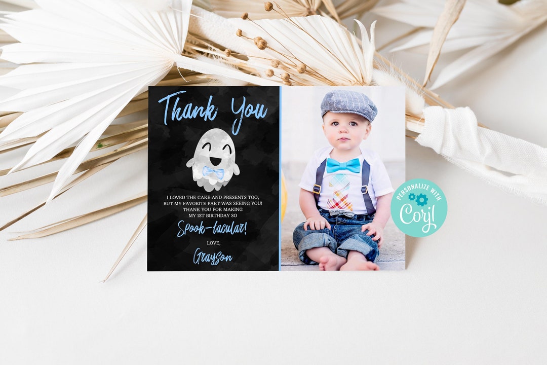 Editable Boy Ghost Thank You Card With Picture, Halloween Spooky One ...