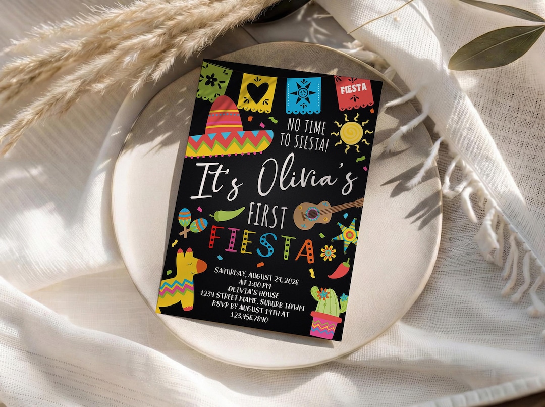 Editable First Fiesta Birthday Invitation Mexican Taco Party Template ...