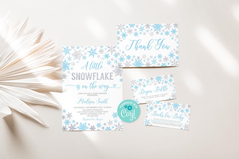 Editable Snowflake Boy Baby Shower Invitation Set A Little - Etsy