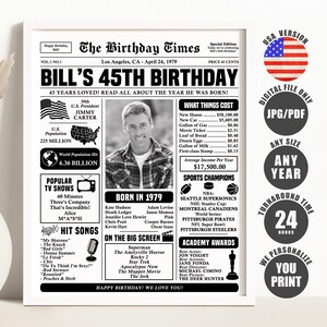 Back in 1979 Poster, 45th Birthday Newspaper Sign, 45th Birthday Gift ...
