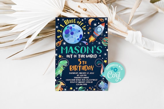 Editable Space Dinosaurs Birthday Invitation Dino Space - Etsy