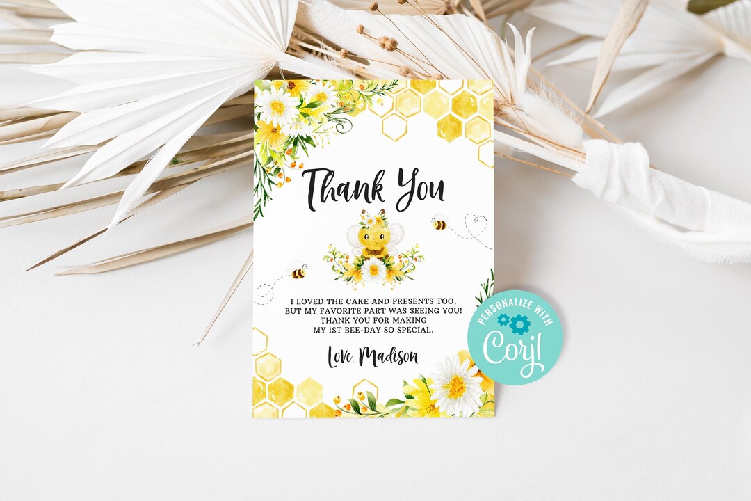 Editable Bee Thank You Card, Honey Bee Thank You Note Template - Etsy