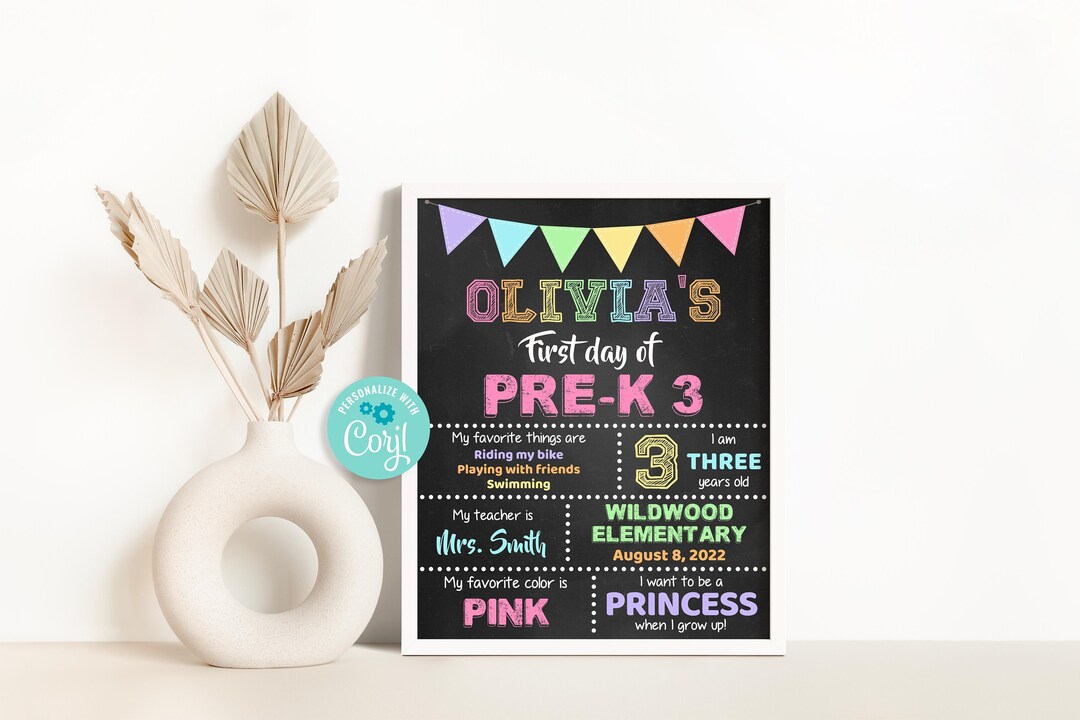 1st Day of Pre K Chalkboard Sign Editable First Day of School Sign Back ...