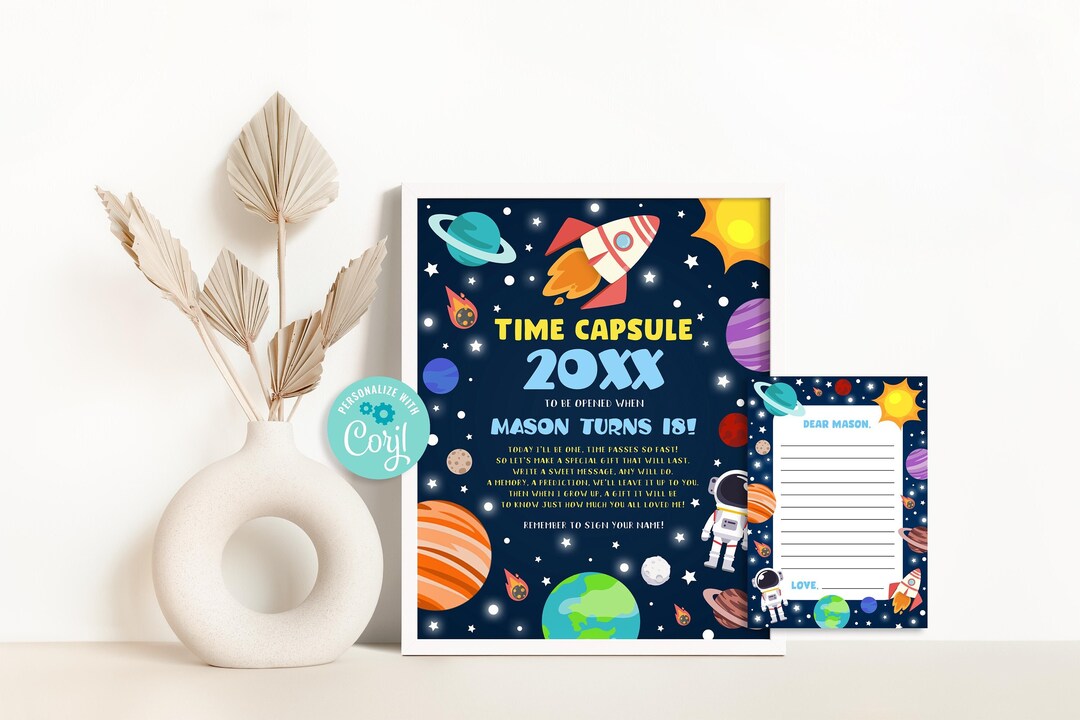 Space Time Capsule Sign Editable Space 1st Birthday Party Decorations ...