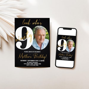 Look Who's 90 Invitation, 90th Birthday Invitation for Men, Male 90th ...
