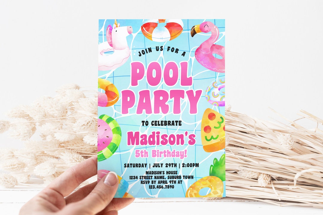 Pool Birthday Party Invitation, Splish Splash Girly Pool Party Invite ...