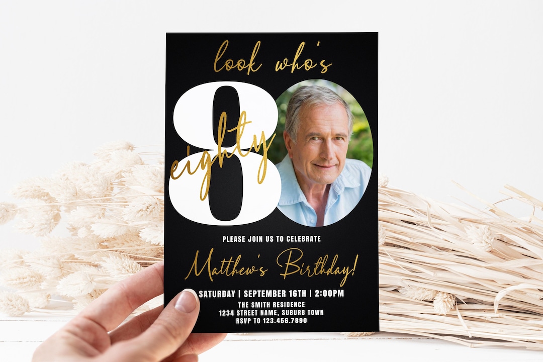 Look Who's 80 Invitation, 80th Birthday Invitation for Men, Male 80th ...