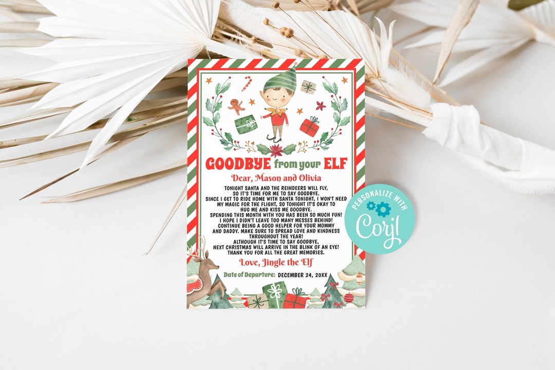 Editable Goodbye From Your Elf Letter, Boy Elf Departure Letter ...