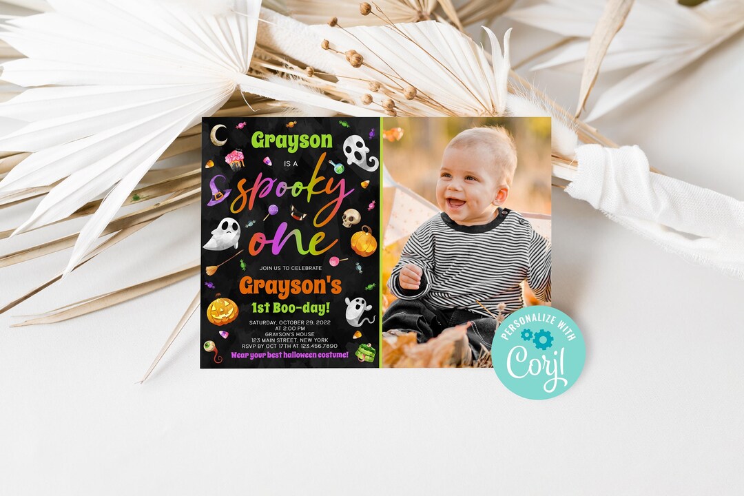 Editable Spooky One Birthday Invitation, Halloween 1st Birthday Party ...