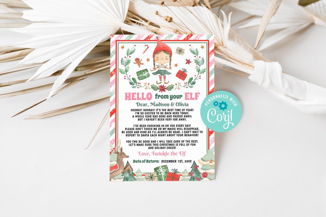 Editable Girl Elf Arrival Letter, Hello From Your Elf Letter, Pink Elf ...