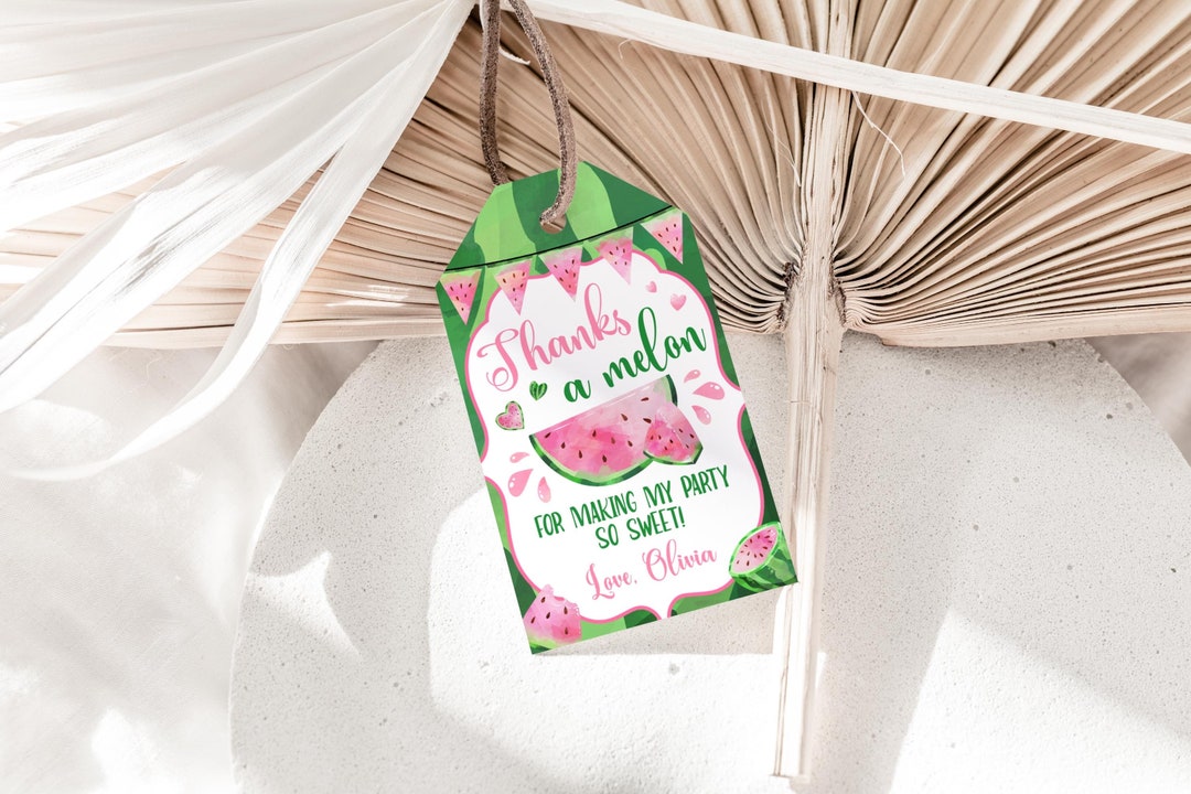 Pink Watermelon Birthday Thank You Tag, Thanks a Melon Favor Tag, One ...
