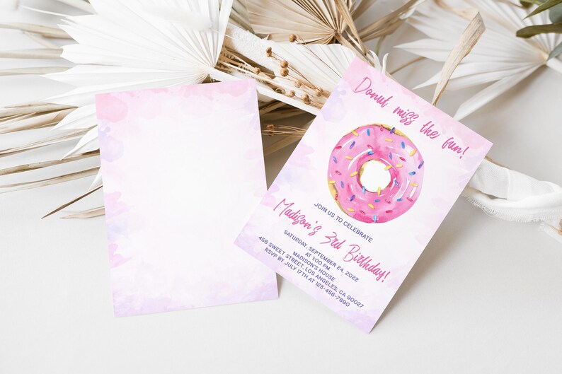 Editable Donut Birthday Invitation for Girl Doughnut Birthday - Etsy