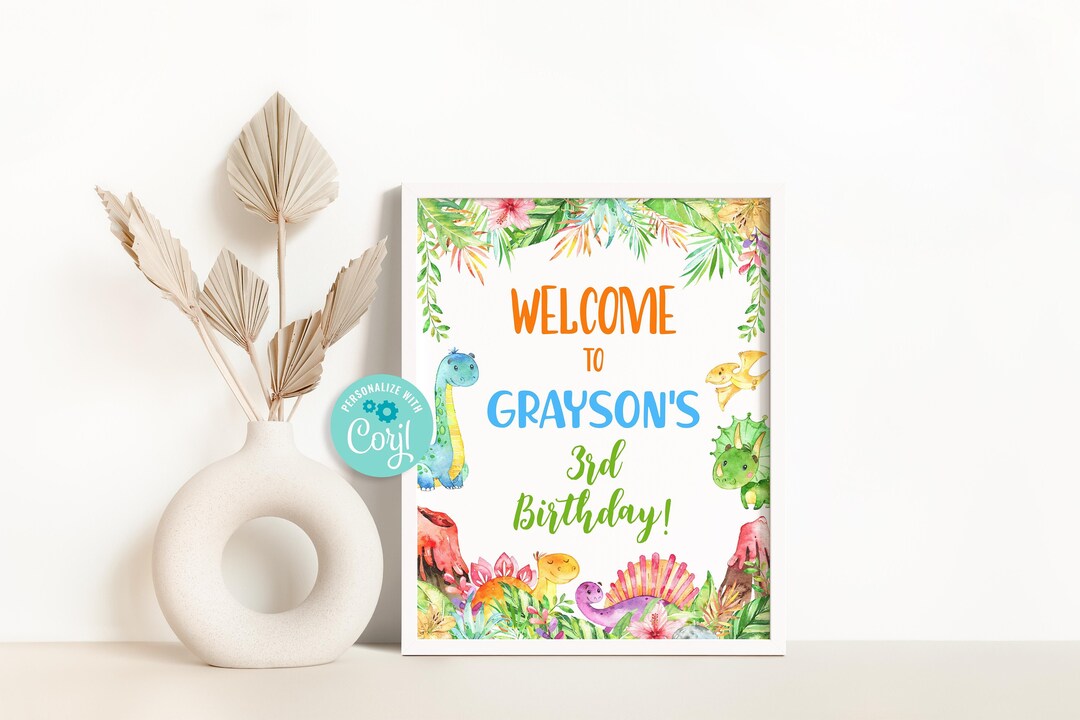 Editable Dinosaurs Birthday Welcome Sign, Dino Birthday Party Decor ...
