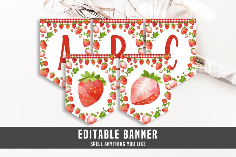 Editable Strawberry Birthday Banner Berry Sweet Party Banner - Etsy