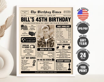 45th Birthday Newspaper Poster Canada, Back in 1979 Poster, What ...