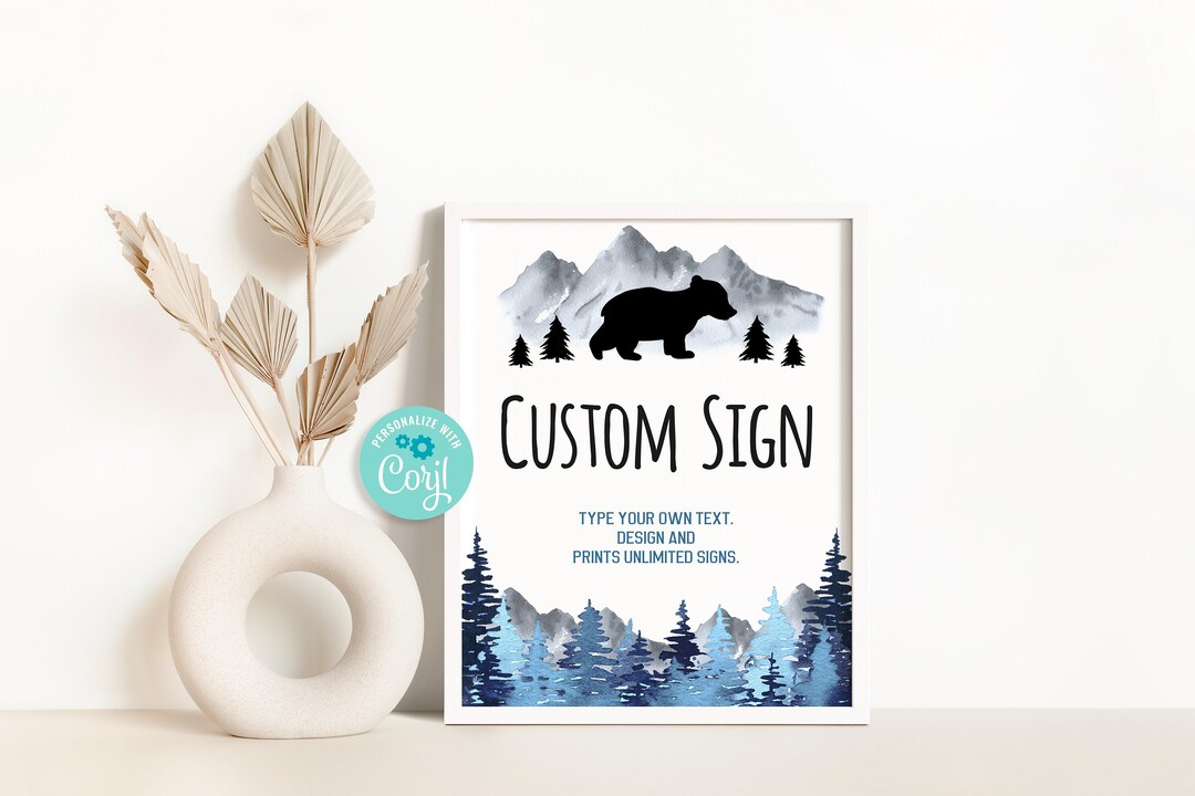 Editable Adventure Birthday Custom Sign, Blue Forest Mountains Birthday ...