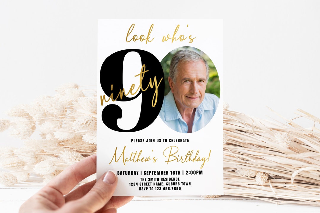 90th Birthday Invitation for Men, Look Who's 90 Invitation, Male 90th ...