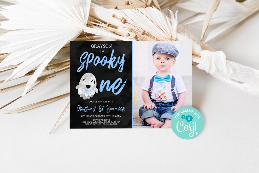 Editable Spooky One Birthday Invitation, Boy Halloween Party (digital ...