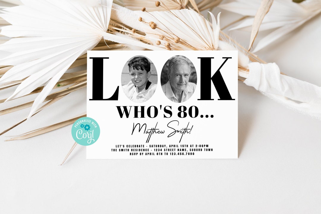 80th Birthday Invitation for Men Look Who's 80 Black and - Etsy