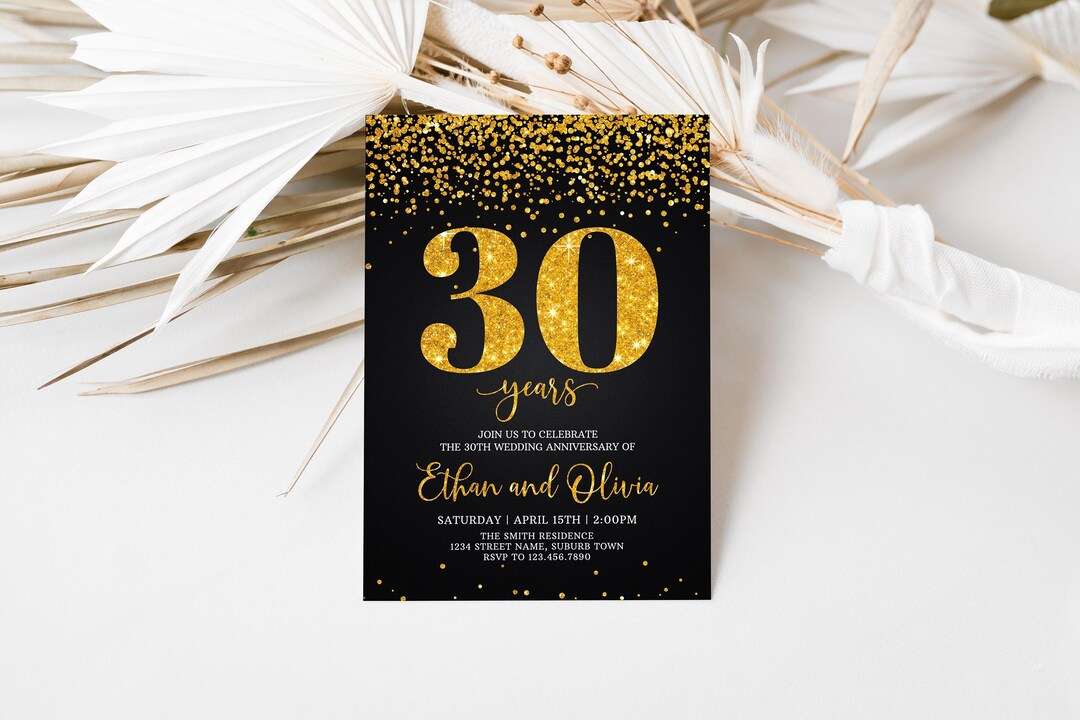 30th Wedding Anniversary Invitation, Gold 30th Anniversary Party Invite ...