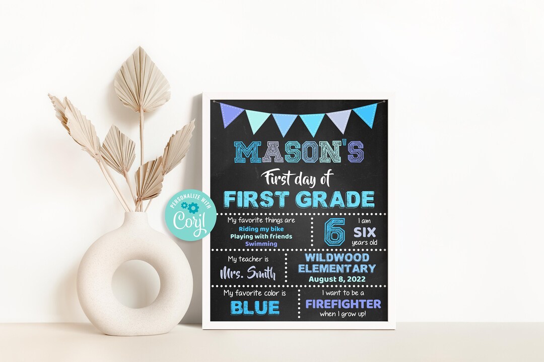 First Day of First Grade Chalkboard Sign Editable 1st Day of School ...