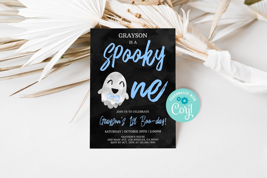 Editable Spooky One Birthday Invitation, Boy Halloween 1st Birthday ...
