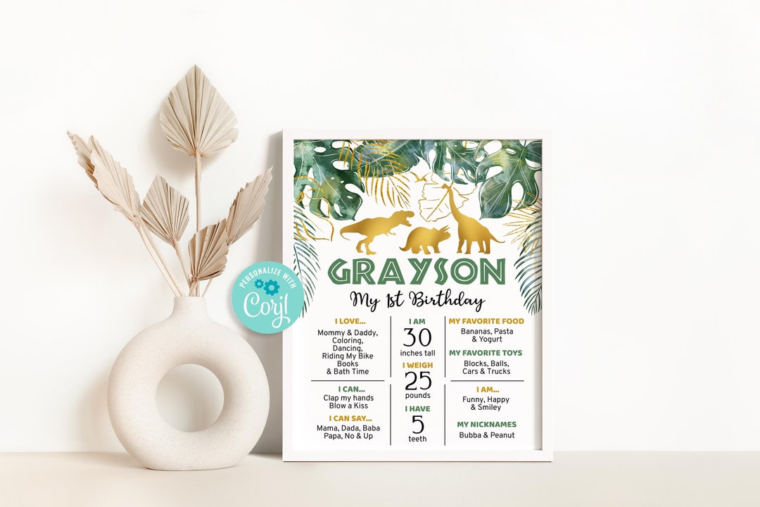Editable Dinosaur Birthday Sign, Dino 1st Birthday Milestone Poster ...