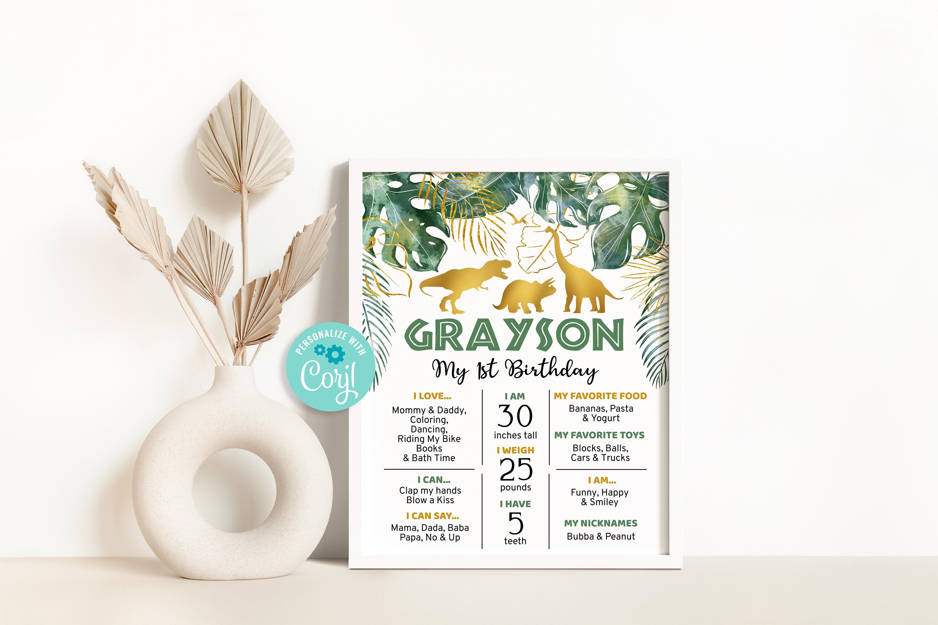 Editable Dinosaur Birthday Sign Dino 1st Birthday Milestone - Etsy