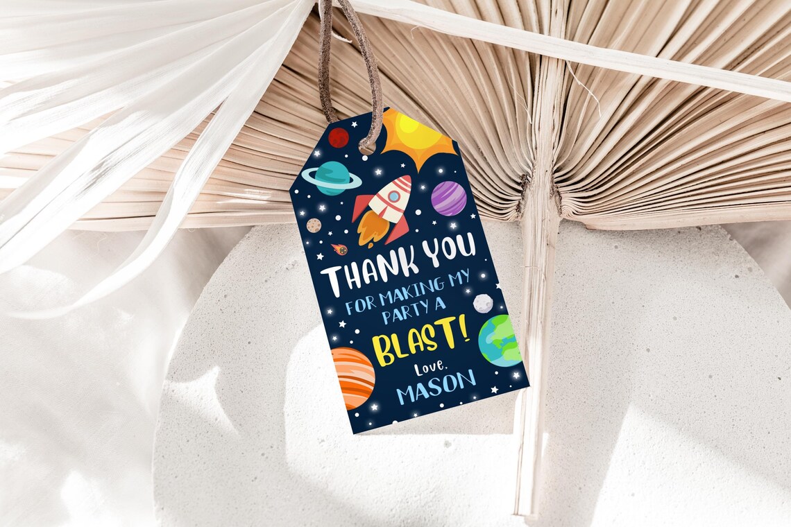 Editable Space Birthday Favor Tag: Rocket, Planets (digital Download ...