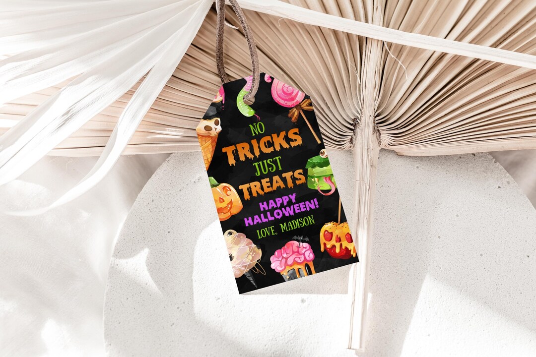 Editable Halloween Treat Tag, Halloween Favor Tag, No Tricks Just ...