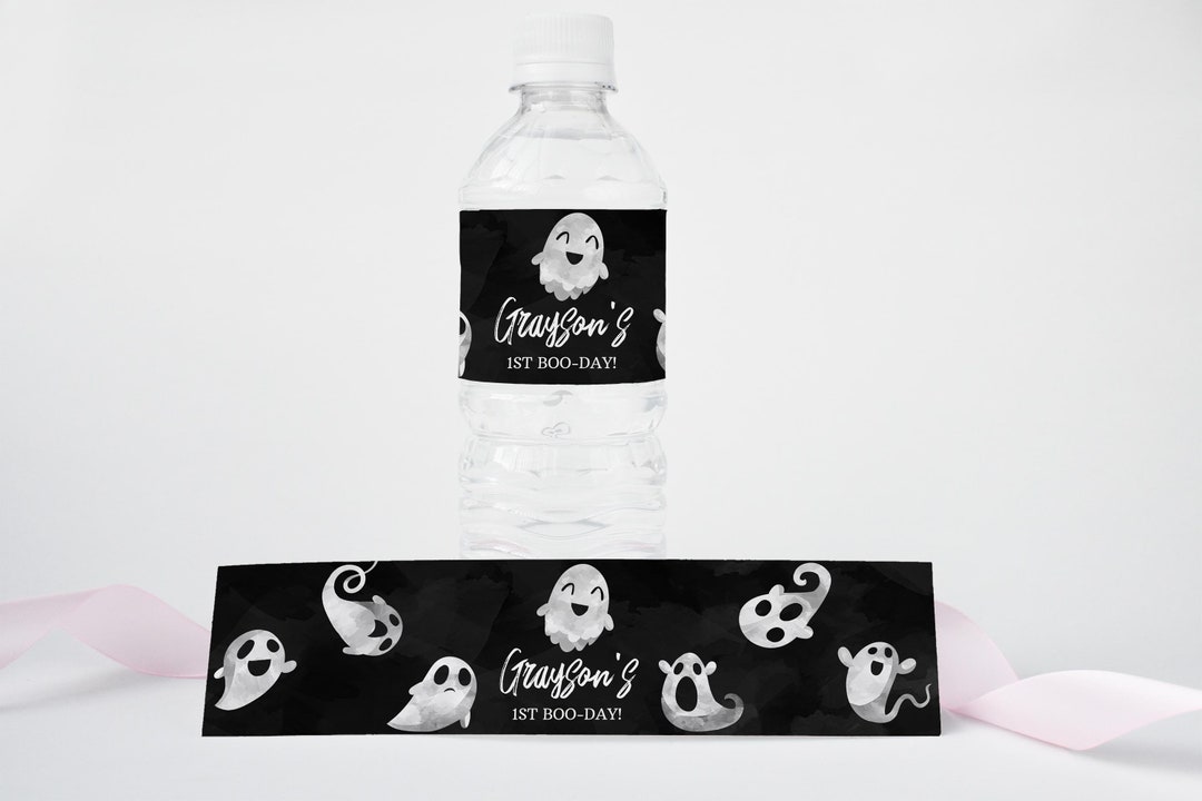 Spooky One Ghost Birthday Water Bottle Label, Editable Template - Etsy
