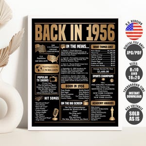 1956 Year You Were Born Poster: Gold Back in 1956 Sign (digital ...