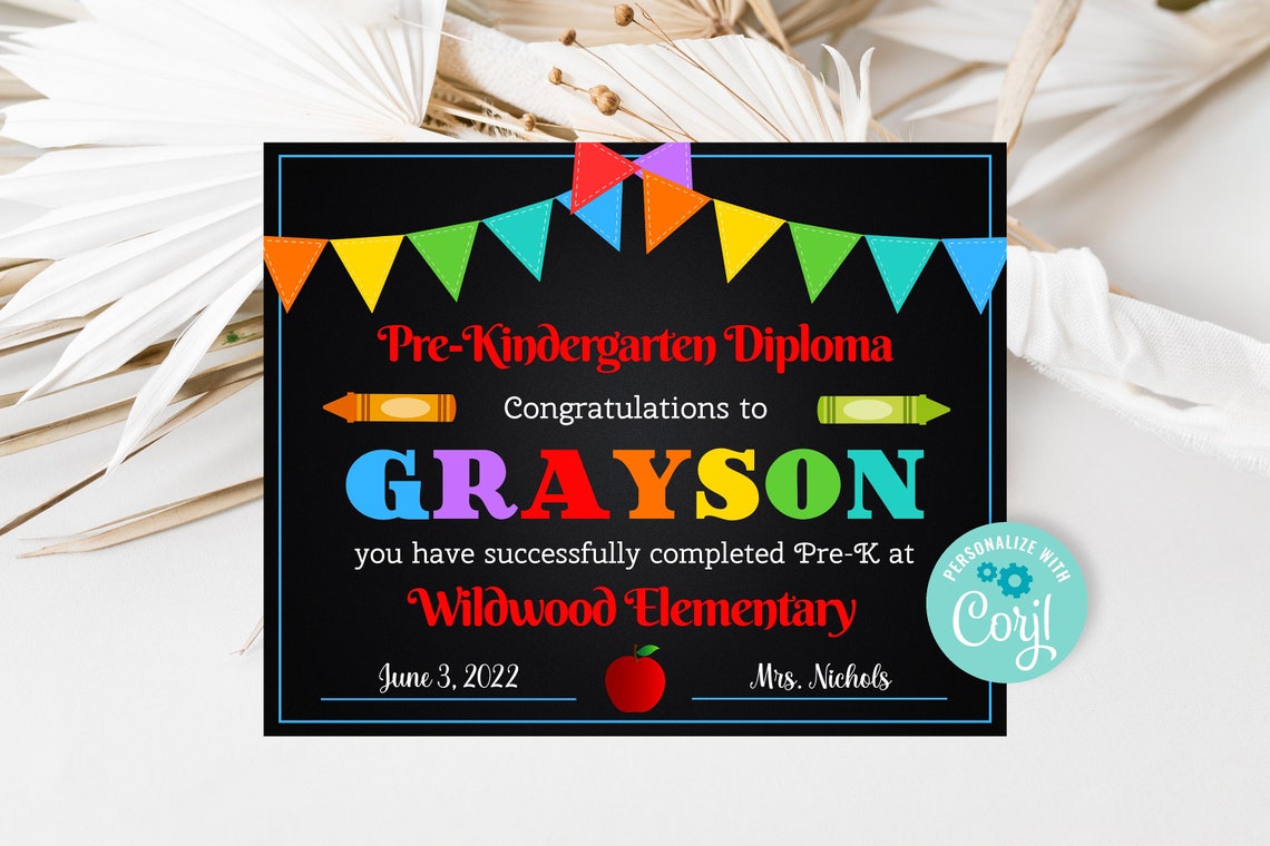 Editable Pre-k Diploma, Graduation Certificate, Kindergarten Preschool ...