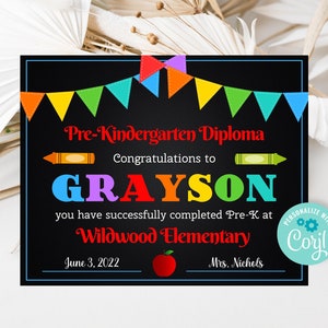 Editable Pre-k Diploma, Graduation Certificate, Kindergarten Preschool ...