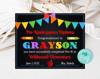 Editable Pre-k Diploma Graduation Certificate Kindergarten | Etsy