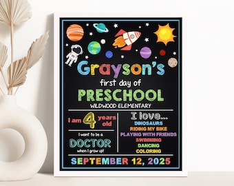 First Day of School Outer Space Sign: Editable Chalkboard Poster ...
