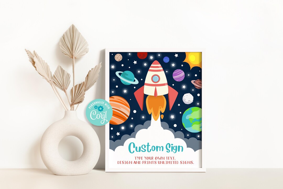 Editable Outer Space Custom Sign, Planets Rocket Ship Birthday Party ...