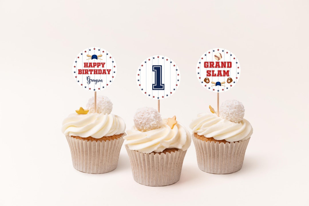 Editable Baseball Birthday Cupcake Toppers, Little Rookie Party ...