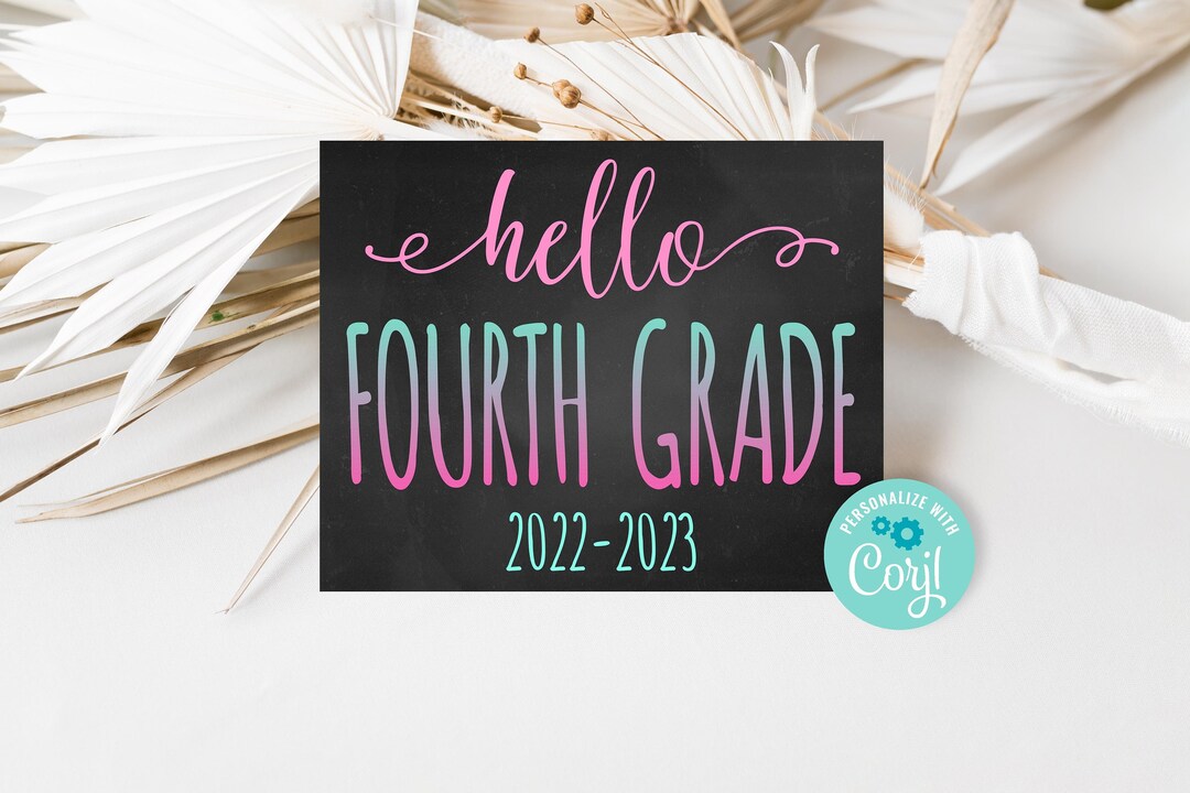 Girl Fourth Grade Sign, Pink Teal Back to School (digital Download) - Etsy