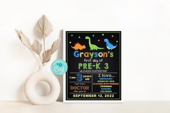 Dinosaurs First Day of Pre-k Chalkboard Sign Editable Boy - Etsy