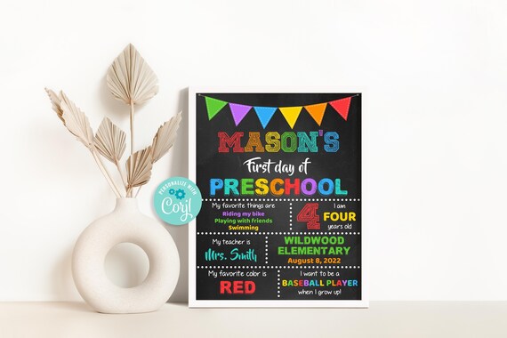 First Day of Preschool Chalkboard Sign Editable 1st Day of - Etsy